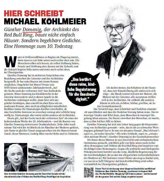 The Red Bulletin: "Günther Domenig, der Architekt des Red Bull Ring ...